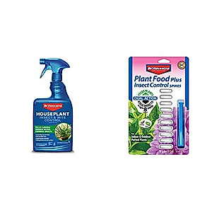 BioAdvanced Houseplant Insect & Mite Control, Ready-to-Use, 24 oz & Plant Food Insect Control Spikes, 10 Spikes