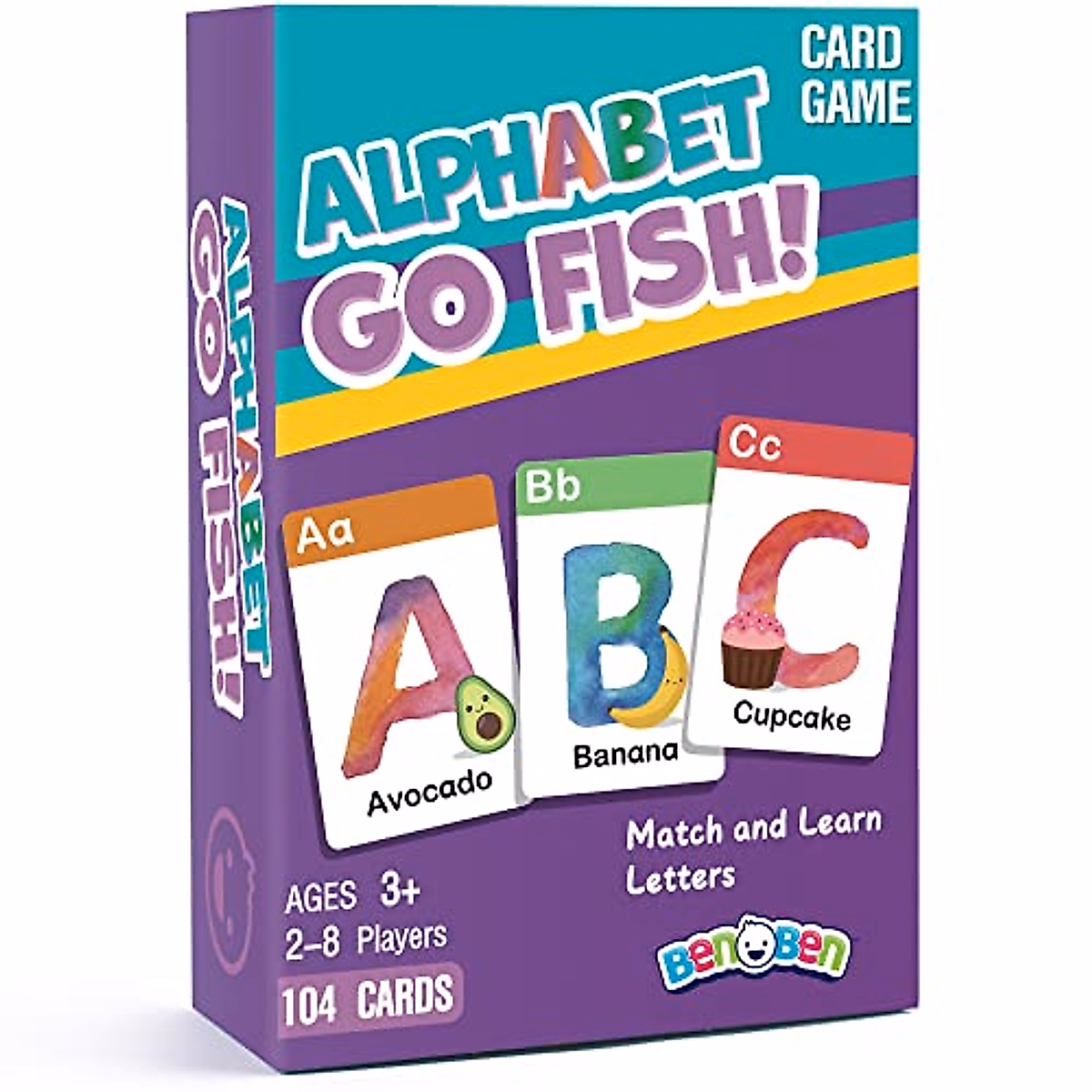 BenBen Alphabet Go Fish Card Game for Kids,104 Cards, Oversized ABC Learning Playing Cards, Memory Matching Games, 2-8 Players, Ages 3 and up, Easter Basket Stuffers, Stocking Stuffers