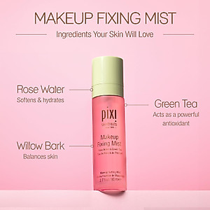 Pixi Beauty Makeup Fixing Mist 80ml, All Over Setting Spray For Longer Wearing Makeup, Rose Water and Green Tea Infused, 2.69 Fl Oz
