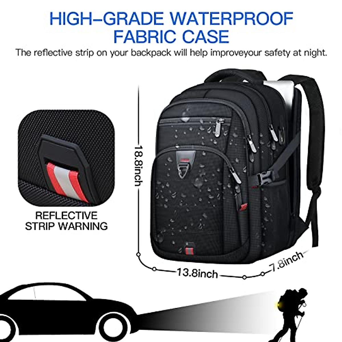 HZENPPOR Travel Backpack for Men, Large Backpack for Men, 50L Laptop Backpacks, Anti Theft XL Extra Big Mens Large Backpack 17.3 Inch Women Men Airline Approved College Bussiness BackPack
