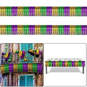 2 Pack Mardi Gras Fringe Curtain,19.68Ft Metallic Fringe Tinsel Streamers Banner,Gold Green Purple Foil Fringe Drape for Street Background Decorations DIY Party Supplies