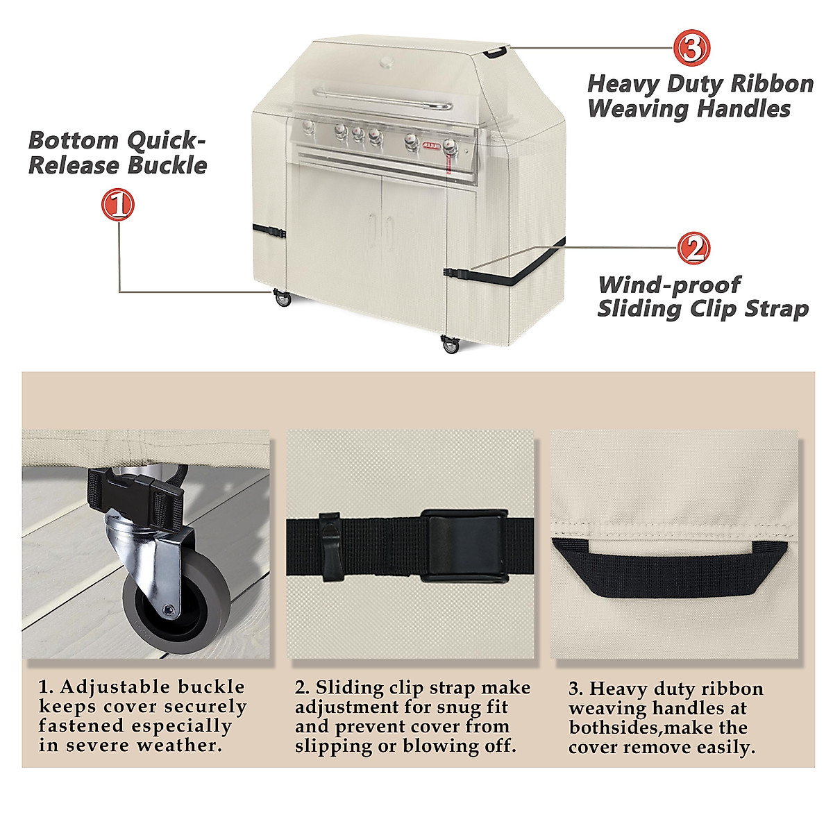 Porch Shield 64W x 24D x 48H inch Premium Gas Grill Cover Up to 64 inch, Waterproof and Fade Resistant 600D BBQ Covers for Weber, Brinkmann, Char-Broil and More, Light Tan