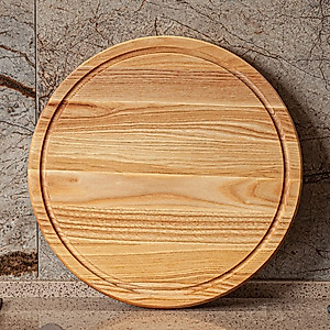 14” Light Solid Wood Round Pizza Cutting Board - Chopping Wood Pad Beechwood Cutting Board - Round Wooden Board Charcuterie - Mini Small Breadboard for Kitchen