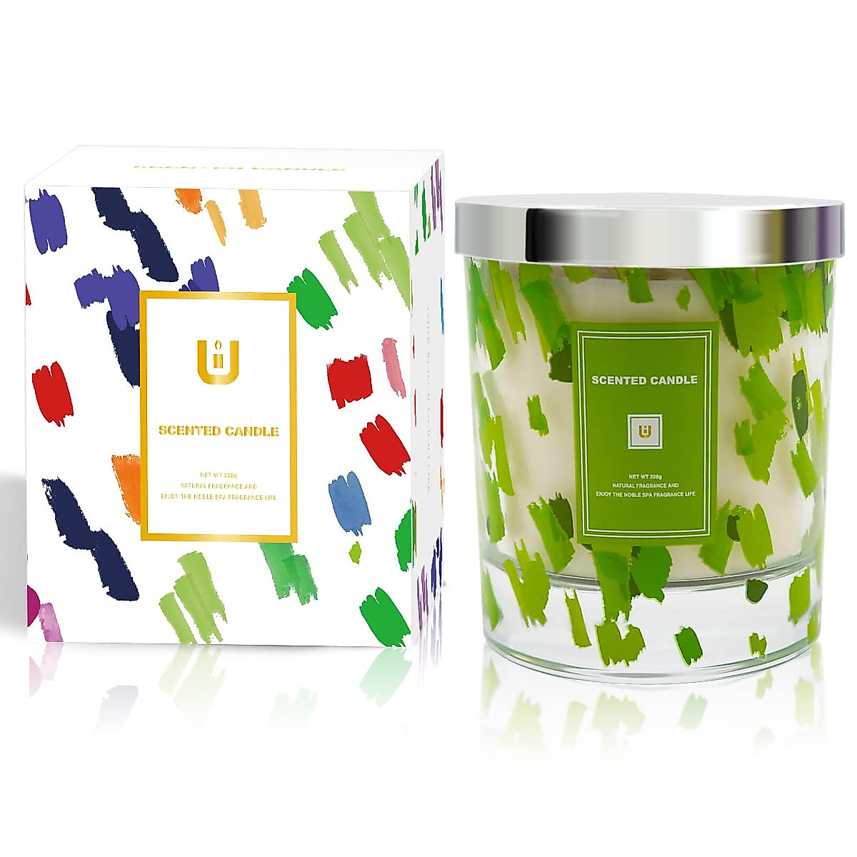 Haoson Vanilla & Jasmine Scented Candle Gift Set in Glass Jar Natural Soy Wax Aromatherapy Stress Relief Candle for Women Home Mother's Day Christmas