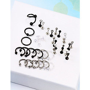 Vsnnsns 16G Lip Rings Stainless Steel Horseshoe Labret Monroe Lip Rings Nail Cartilage Tragus Helix Earrings Studs Septum Ring Medusa Piercing Jewelry Retainer for Women Men Silver Black 8mm