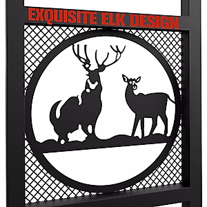 JINLLY Firewood Rack, 17.7 Inch Log Wood Storage Rack Holder with Elk Design, Adjustable Foot Pads and Handle, Outdoor Indoor Iron Fire Wood Rack Holder for Fireplace