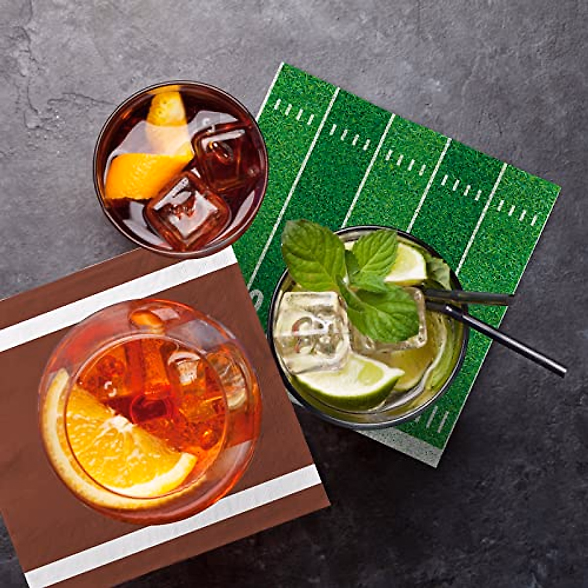 Football Birthday Party Supplies Disposable Paper Cocktail Napkins for Tailgate Party Decorations, Assorted 40 Pack Football Field Design and 40 Pack of football Pattern, Total 80 Pack