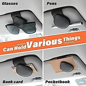 Rhino Valley Sunglasses Holders for Car Sun Visor, 2 Pack Car Glasses Holder Clip Organizer Eyeglasses Mount with Card Clip for Car Sun Visor Magnetic Adsorption Leather Glasses Hanger, Black