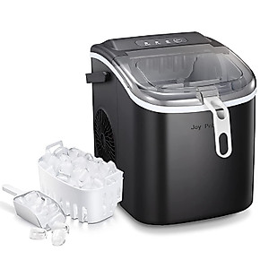Joy Pebble Bullet Ice Maker Countertop with Handle,9 Bullet Ice Cubes Ready in 6 Mins,26Lbs/24H, Self-Cleaning Portable Ice Machine with Basket and Scoop, for Home/Kitchen, Black