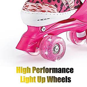 Think Gizmos Girls Roller Skates - Comfort Fit Adjustable Boot Size (1-4), Light Up Wheels, Super Smooth Rolling, Adjustable Straps, Suitable for Indoor and Outdoor Skating - Pink