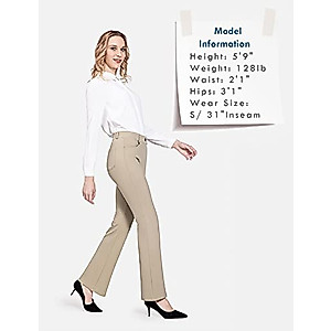 BALEAF Womens Yoga Dress Pants, Bootcut Stretchy Work Slacks Business Casual Pull on Office Trousers with Pockets 31", B Khaki Bootcut, X-Large