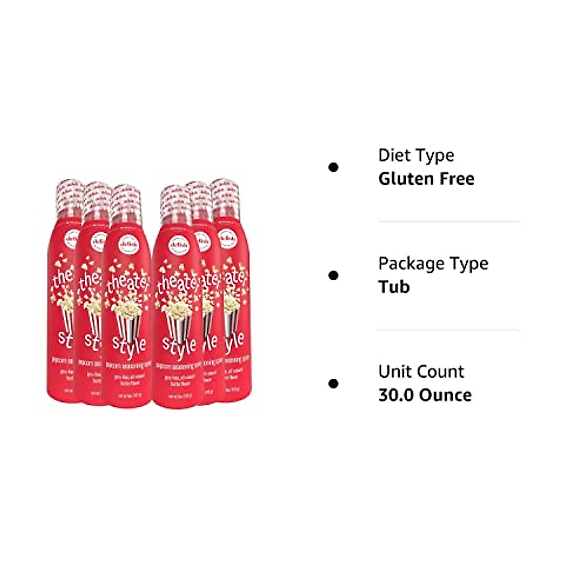 Winona Pure Popcorn Butter Spray Oil - Delicious Popcorn Seasoning, 0 Calories per Serving, Movie Theater Style, Perfect for Popcorn Lovers - Butter Flavor - 5 oz (6 Pack)