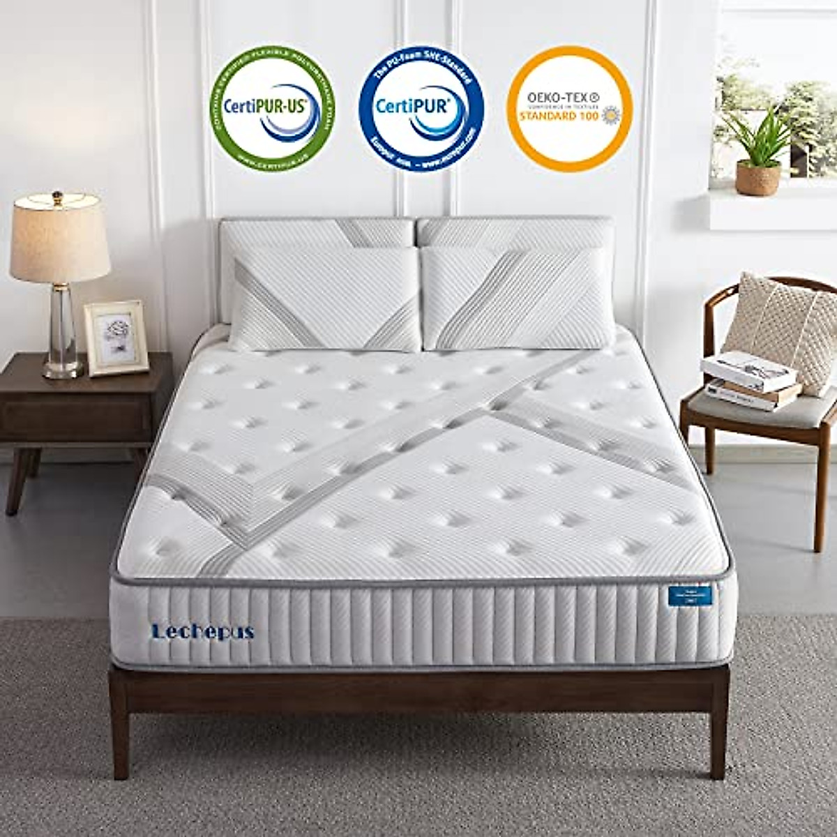 Twin Size Mattress, Lechepus 10 Inch Medium Firm Hybrid Mattress, Pocket Innerspring with Memory Foam for Motion Isolation, Breathable Tight Top Mattress in Box, CertiPur-US