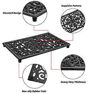 Sumnacon 1Pcs Rectangle Cast Iron Trivet - Heat Resistant Iron Trivet for Hot Dish Pot Pan Plate Teapot, Rustic Cast Iron Hot Dish Plate Holder for Kitchen Dining Table Countertop Cooktop