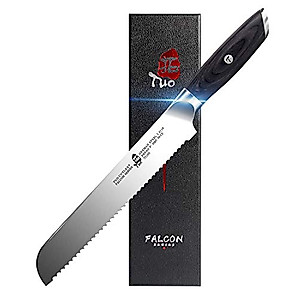 TUO Bread Knife 8 inch - Serrated Bread Slicing Knife Bread Cake Cutter German HC Steel with Pakkawood Handle -FALCON SERIES with Gift Box