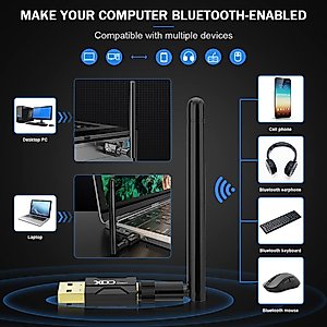 Long Range Bluetooth Adapter for PC, XDO Class 1 USB Adapter 5.1+EDR, 328FT/100M Wireless Transfer Transmitter Receiver for Bluetooth Mouse Keyboard Speakers Headphones Support Win11/10/8/7