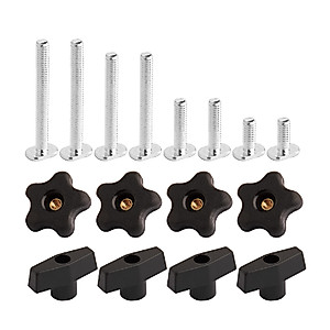 POWERTEC 71121V T Track Knob Kit w/Threaded Knobs and 5/16”-18 T Track Bolts, 16 Piece Set, T Track Accessories for Woodworking Jigs and Fixtures