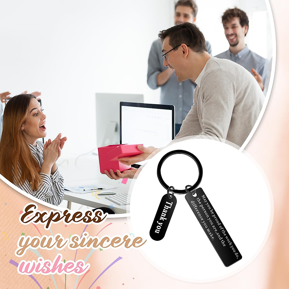 Yinkin 150 Pcs Employee Appreciation Gift Bulk for Thank You Gifts Coworker Keychains with Organza Bags Thank You Cards Gift(Black)