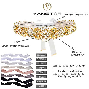 yanstar Bridal Belt for Women Dress,Wedding Dress Belt for Bride Gold Rhinestone Sash Wedding Belt