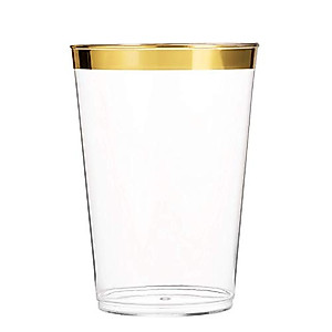 Munfix 100 Gold Plastic Cups 12 Oz Clear Plastic Cups Tumblers Gold Rimmed Cups Fancy Disposable Wedding Cups Elegant Party Cups with Gold Rim