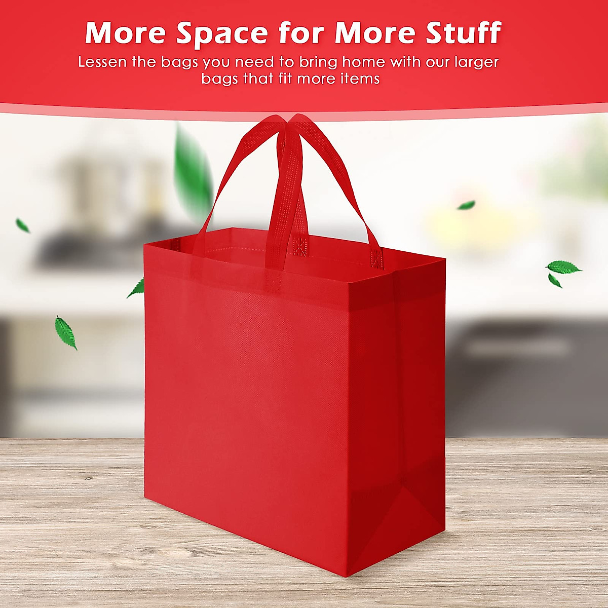 Reginary 50 Pieces Reusable Totes Bag Bulk Shopping Bags Non Woven Grocery handbag with Handles Foldable for Boutiques(Red)