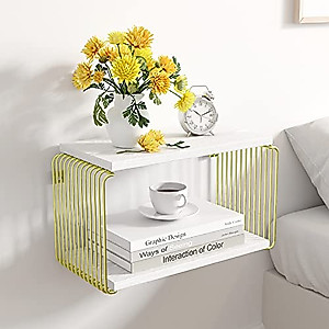 Filano Floating Nightstand 2 Tier Modern Geometric White Nightstand Wall Mounted Nightstand Bedside Shelf Floating Shelves for Bedroom Living Room White