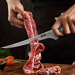 HOSHANHO 7 Inch Damascus Fillet Knife, Professional VG-10 Super Steel Japanese Boning Knife, Ultra Sharp Fish Knife with Ergonomic Olive Wood Handle