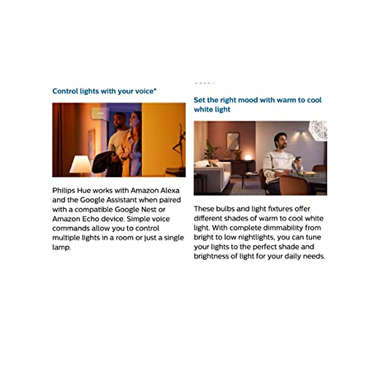 Philips Hue 4-Pack White and Color A19 Medium Lumen Smart Bulb, 1100 Lumens, Bluetooth & Zigbee Compatible (Hue Hub Optional), Compatible with Alexa & Google Assistant