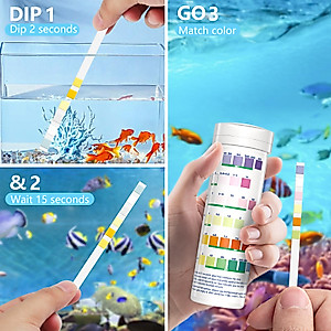 Aquarium Test Strips - Ammonia Test Kit for Aquarium - DIP & GO 6 in 1 Aquarium Water Test Kit for Freshwater, Fish Tank Water Testing Kit, 100 Strips