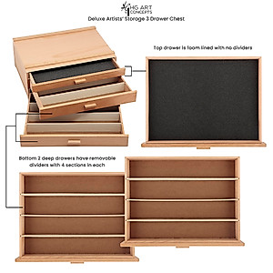 HG Art Concepts Artists Storage Chests - Premium Studio Organizer for Paint Tubes, Brushes, Pencils, Markers, & More! - 3 Drawer & 4 Drawer