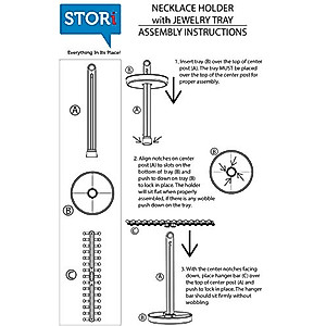 STORi Clear Plastic Hanging Jewelry Organizer | Holds 30 Individual Necklaces on the Pegs & Sorts Small Jewelry in the Bottom Divided Holder | Made in USA