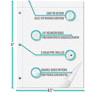 Organic Chemistry Notepad Hexagon Graph Paper Notebook, 200 pages (100 sheets), 1/4-inch Side Hexagons by Hexapad