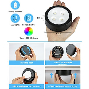 UNIWA LED Puck Lights with Remote,Under Cabinet Lights Wireless,13 Colors Changeable LED Closet Light Dimmable,AA Battery Powered Push Night Lights with Timer Function