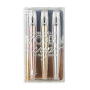 Ooly, Modern Script Fountain Pens and Journal Set, for Calligraphy, Journaling, Writing, School - 3 Pens & 1 Journal