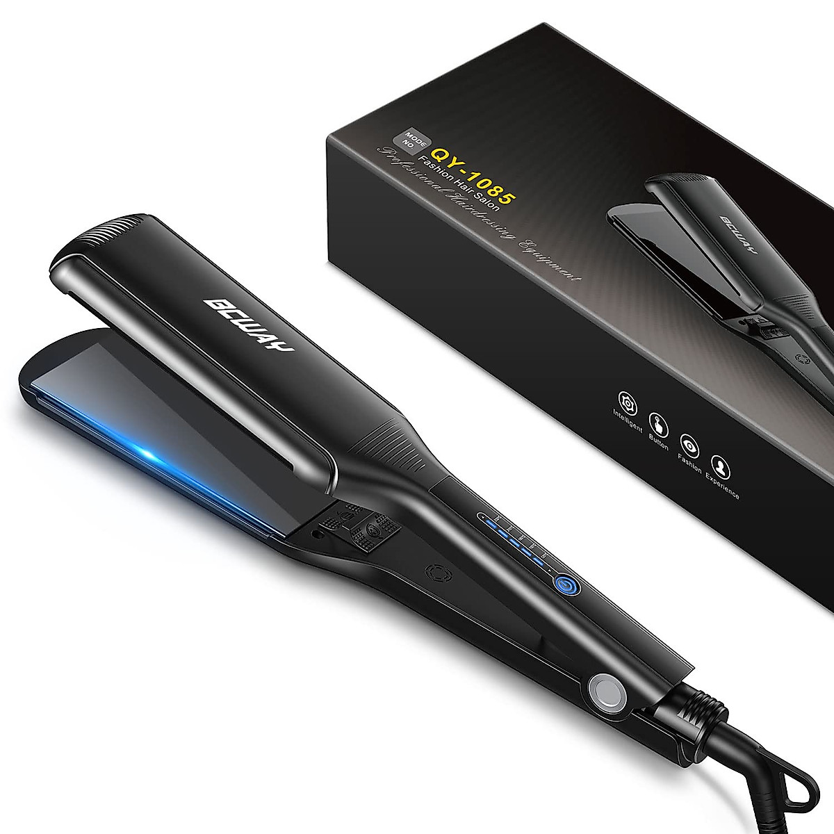 Bcway Professional Hair Straightener, 2.16'' Extra-Large Floating Titanium Flat Iron, Anti-Static 30s Instant Heating Straightening Iron with 5 Adjustable for All Hair Types