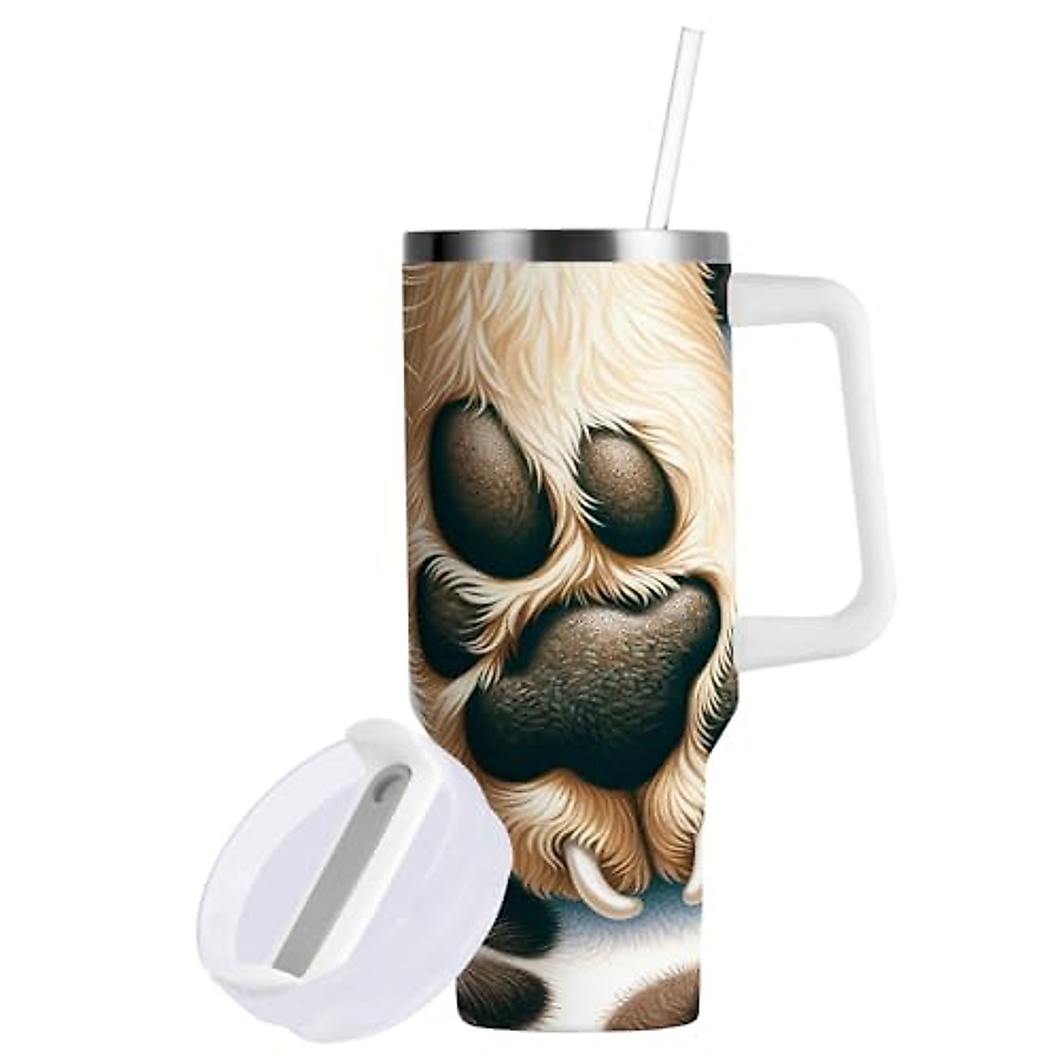 Burbuja Funny Cat Dog Paws 40oz Insulated Tumblers with Handle and Straw Lid, Double Wall Stainless Steel Travel Mug Leak-Proof, BPA Free, Gift for Mom Dad