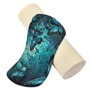 xigua Cute Butterfly Neck Roll Pillow for Neck Relief with Removable Washable Cover - Memory Foam Round Cylinder Bolster, Ergonomically Designed for Head, Neck, Back, and Legs