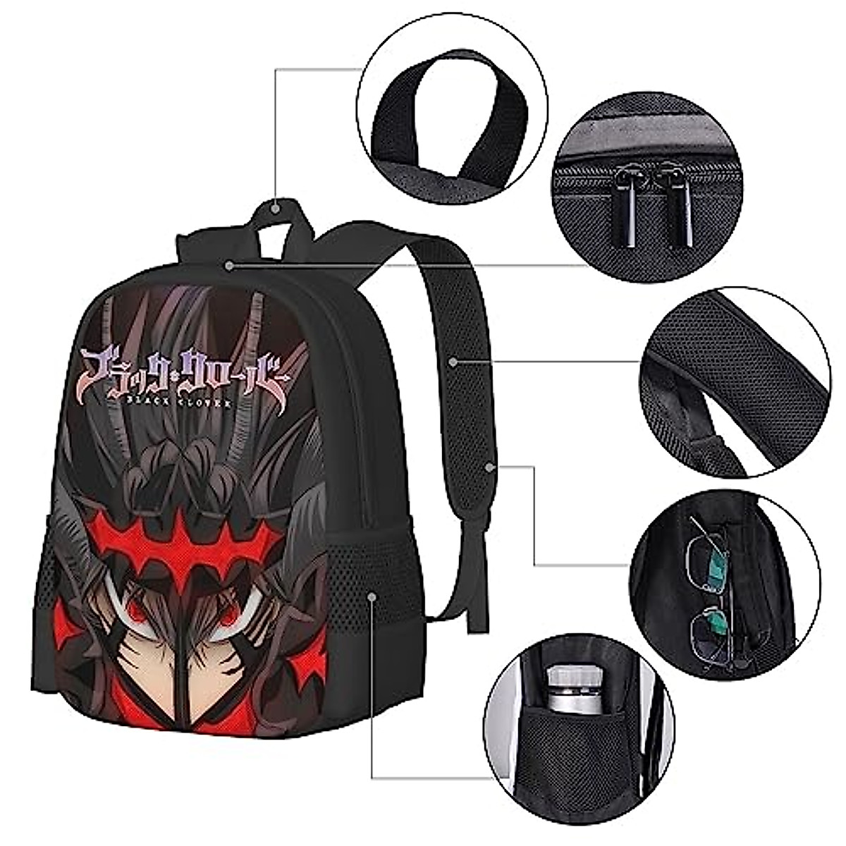 KEWRJFWA Anime Black Clover Backpack Canvas Backpack for Man Women Daily Quick drying Simple Cartoon Bags Office Travel Backpack