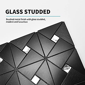 Art3d 10-Sheet Peel and Stick Backsplash Metal Mosaic Tiles for Kitchen Wall Decor, Stick on Aluminum Composite Tiles Stikers, Black Windmill Puzzle Glass Mixed