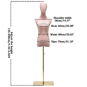 Female Dress Form, Pink Velvet Mannequin Body with Metal Stand, Detachable Dress Form for Retail Clothing Shops, Trade Shows, Online Boutiques, Craft Shows, Jewelry Display, Height Adjustable