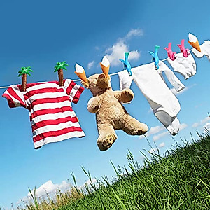 16 Pcs Beach Towel Clips Portable Chair Holders Bright Color Towel Clips Plastic Cute Clothes Pins Parrot Watermelon Flamingo Ice Cream Pineapple Cactus Coconut Trees for Holiday Pool Patio, 8 Styles