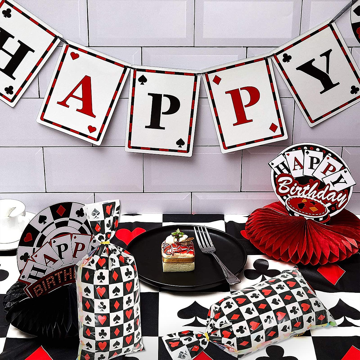 Lecpeting 100 Pcs Casino Treat Bags Poker Cellophane Plastic Candy Bags Casino Goodie Storage Bags Casino Party Favor Bags with Twist Ties for Casino Theme Birthday Party Supplies