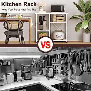 SDHYL, 35 inch Coffee Bar Bakers Rack with 4 Shelves, Kitchen Storage Organizer with Metal Frame, Microwave Stand for Home Kitchen Bathroom