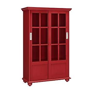 Ameriwood Home Aaron Lane Bookcase with Sliding Glass Doors, Red