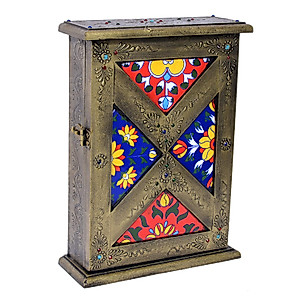 Eurasia Wooden Key Box Holder, Full Handmade Hanging Tiles Fittted Key Holder Box for Wall & Home Decor