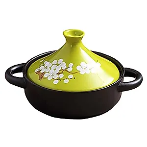 XuRX Hand Made Ceramic Tagine Pot 1.5L, Home Tagine Pot Cookware Lead Free Stew Casserole Slow Cooker for Home Kitchen 20cm