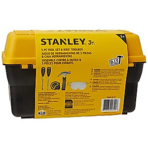 Stanley Jr. - Tool Box and 5 pcs Set of Tools, Tool Set Ages 5+ (TBS001-05-SY), Mixed