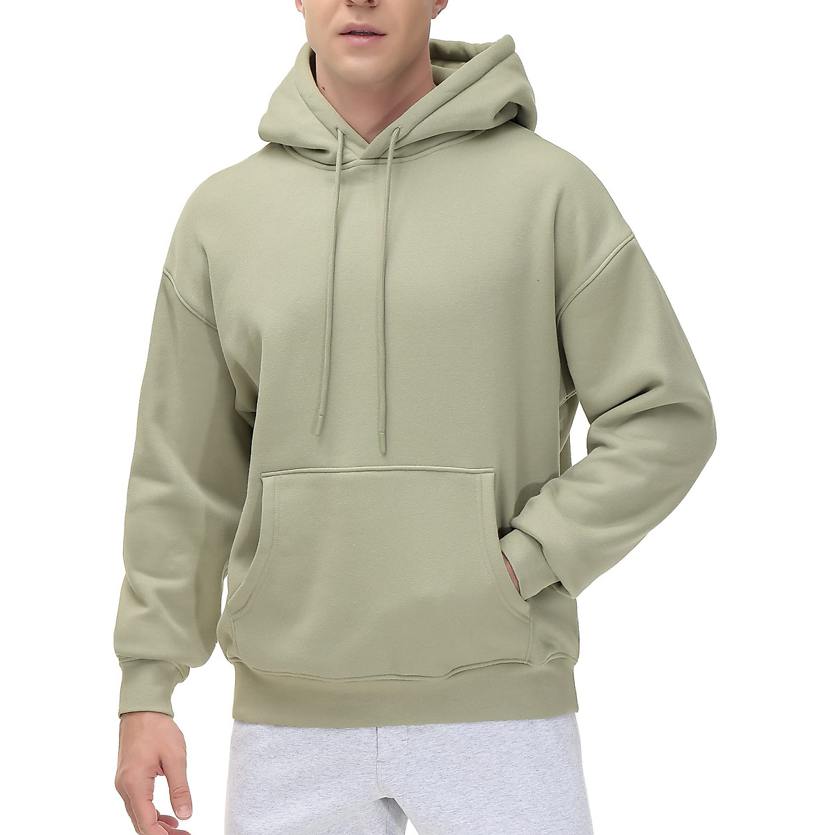THE GYM PEOPLE Men's Fleece Pullover Hoodie Loose Fit Ultra Soft Hooded Sweatshirt With Pockets Light Green