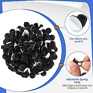100 Pcs Metal Pen Holder Clips Self Adhesive Pen Pencil Organizer with Adjustable Spring Loop Manganese Steel Pen Clip Fit any Pens, Whiteboard Refrigerator Erase Board Bulletin Board Map (Black)