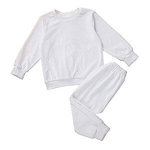 Mubineo Toddler Girl Boy Casual 2 PCS Solid Sweatsuit Set Basic Rib Knit Pullover Tops Pant Outfit (Q2 White, 6T)